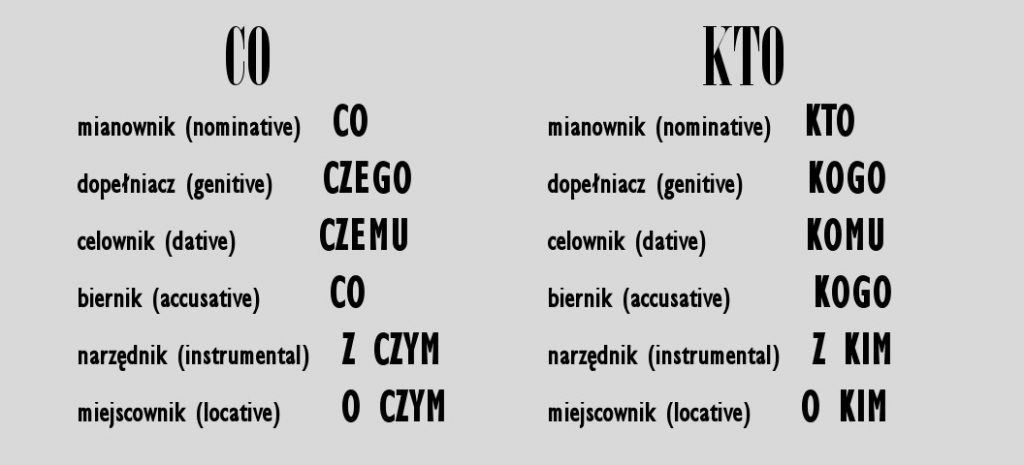 CO, CZEGO, KTO, Z KIM - interrogative pronouns in Polish